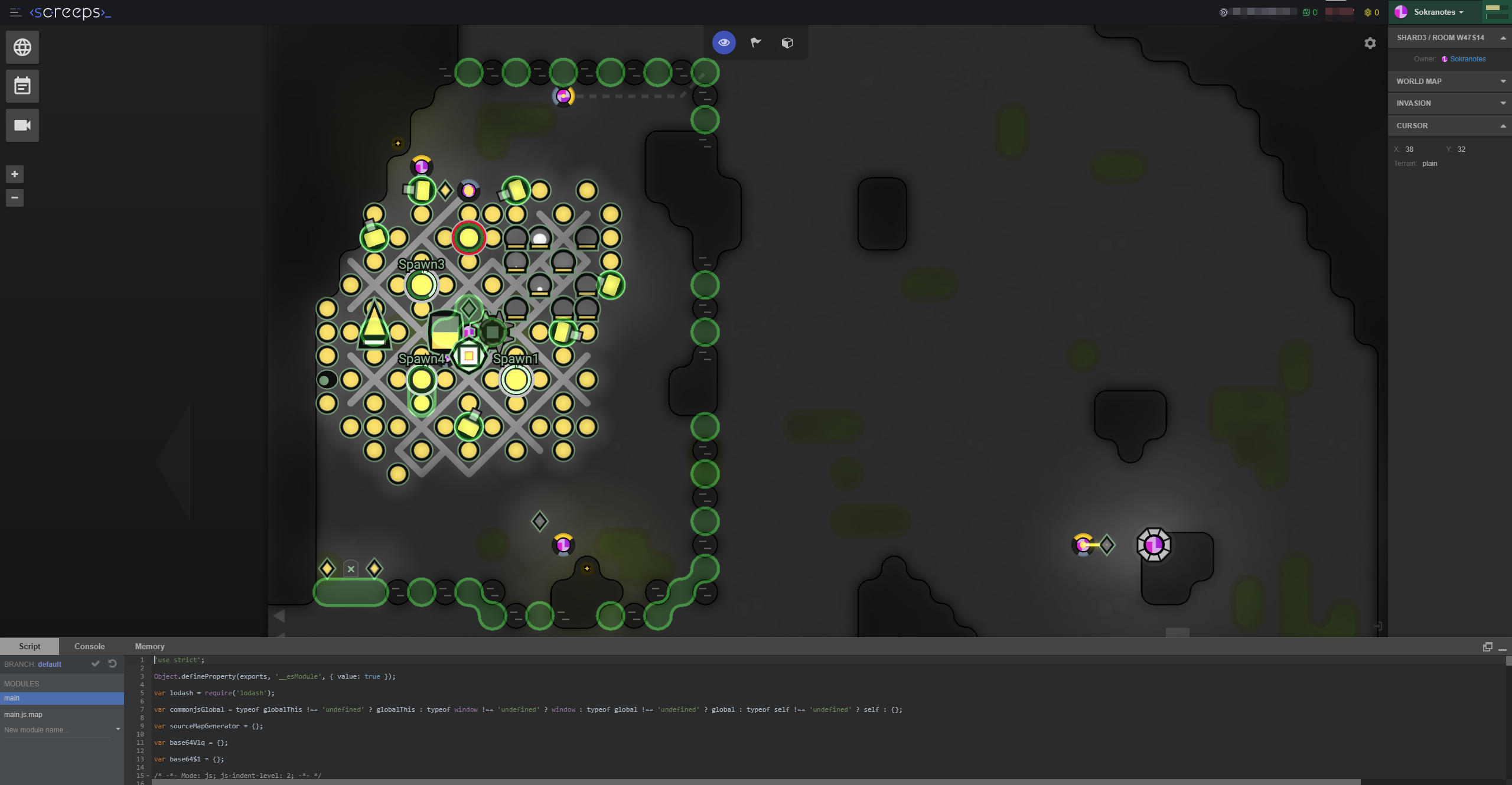 Screeps 63抠位置自动布局 使用教程 | Sokranotes